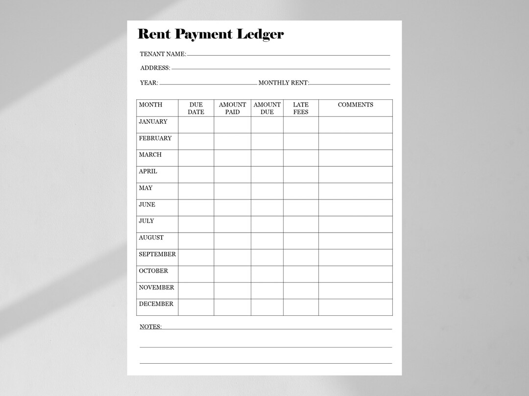 Rent Payment Ledger Printable, Monthly Rent Payment Tracker, Payment ...