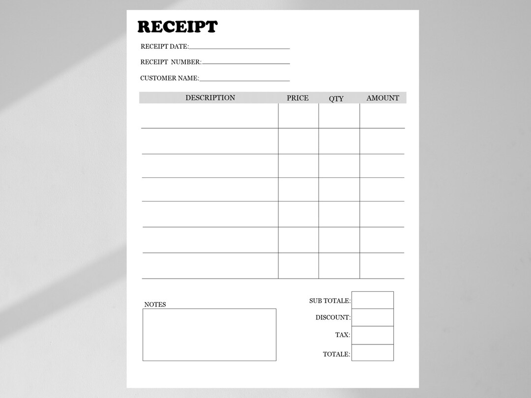 Simple Printable Receipt Form,small Business Receipt,sales Receipt - Etsy