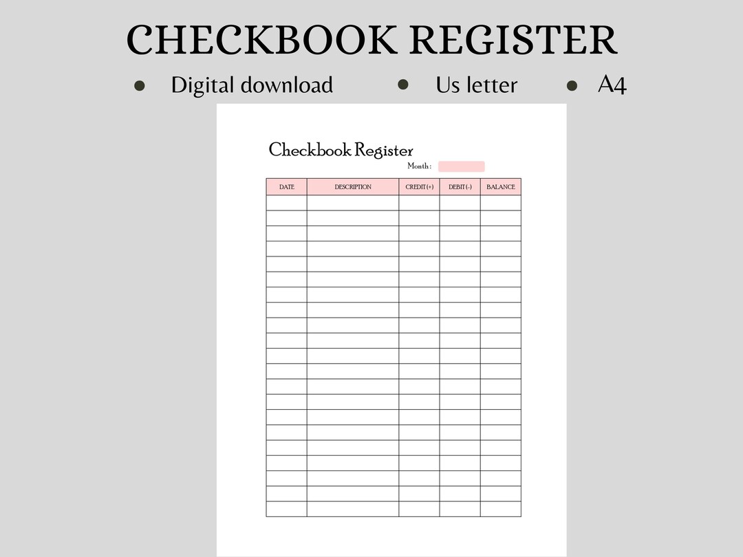 Printable Checkbook Register, Financial Planner Insert, Transaction ...