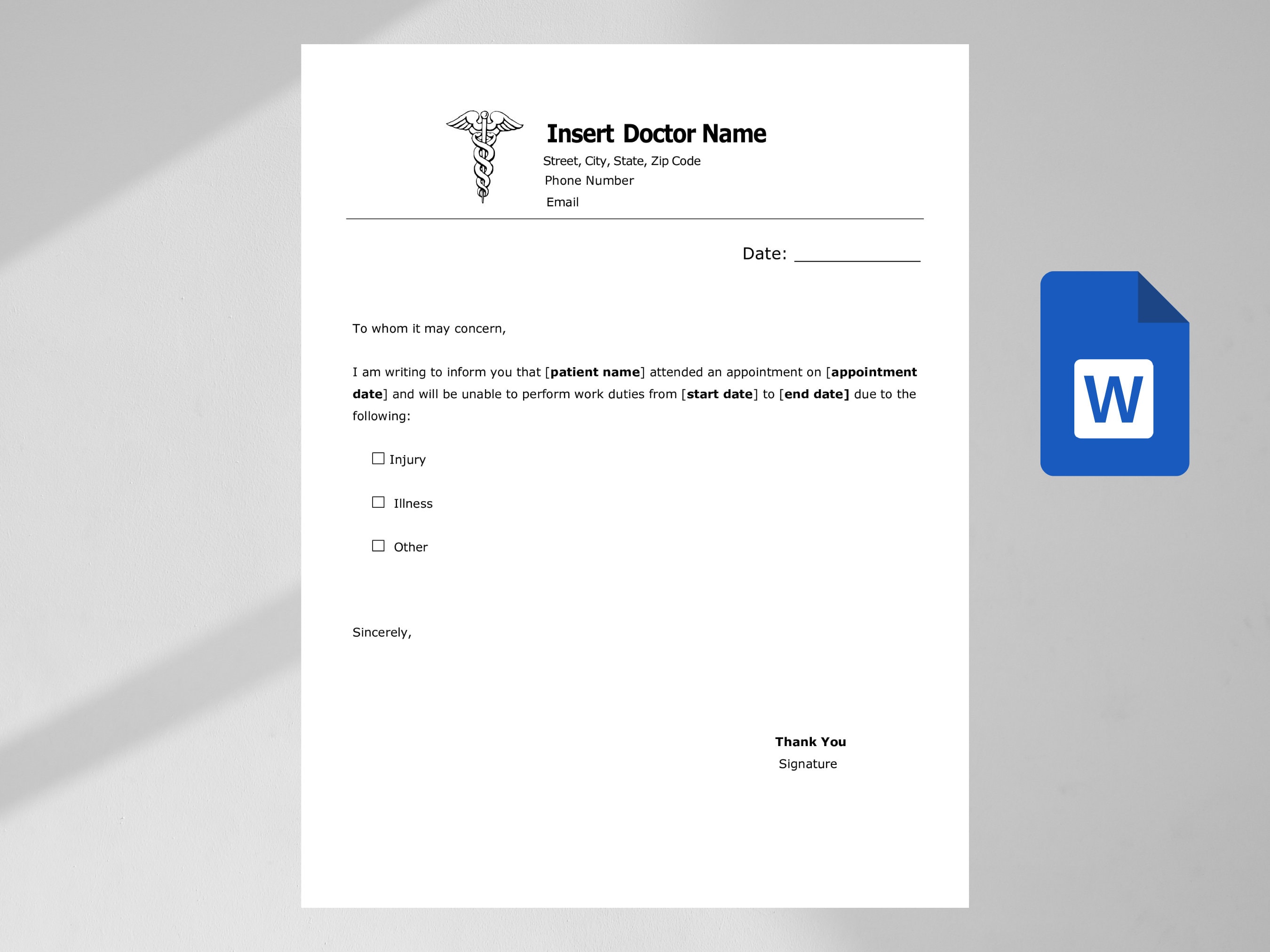 Editable Doctor Excuse Note for Work,doctor Excuse Letter Form. School ...