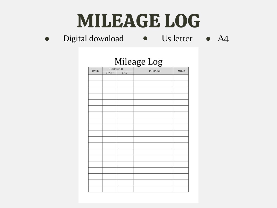 Mileage Tracker Printable, Mileage Tracker Log, Business Mileage, PDF ...
