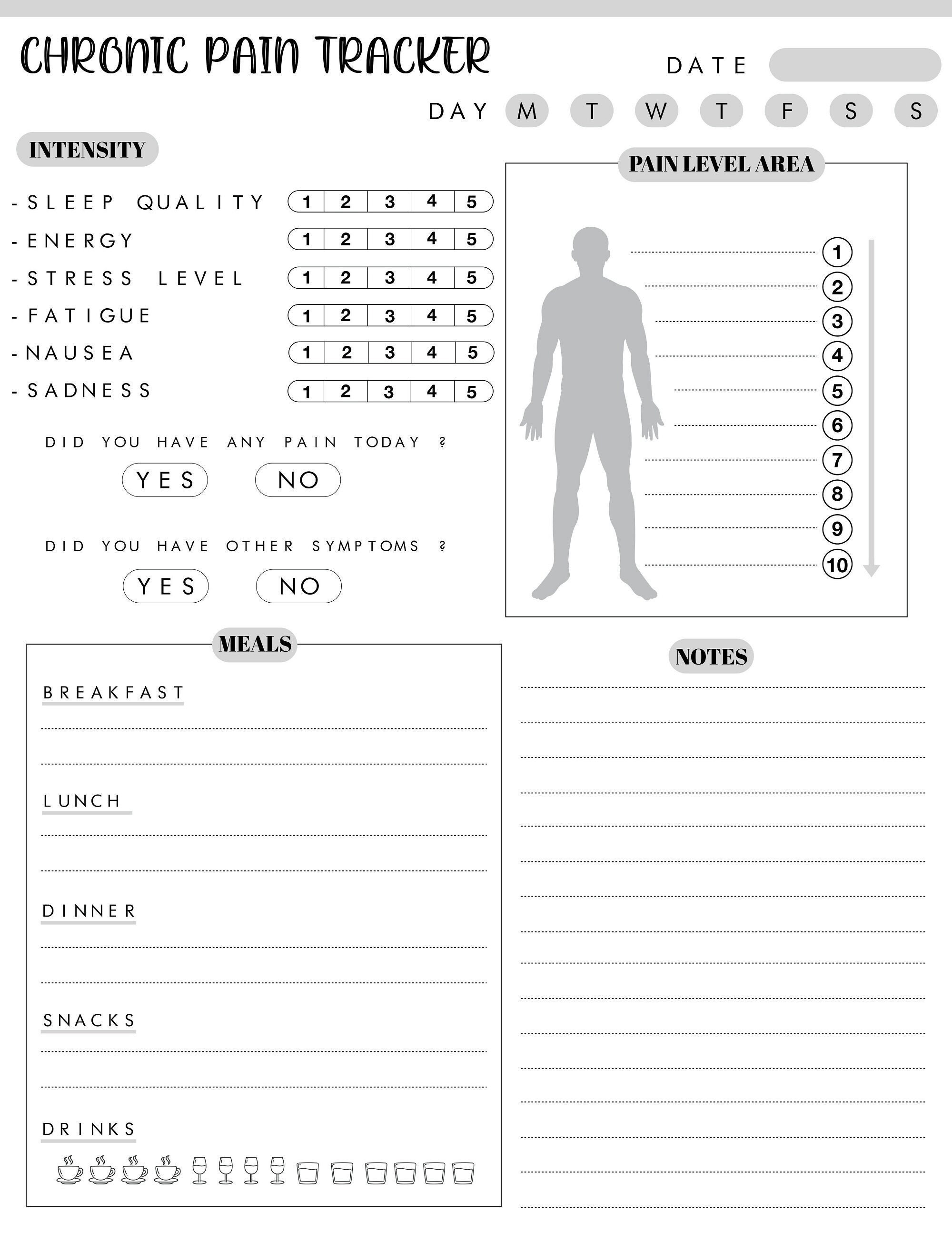 Printable Chronic Pain Tracker/track Pain Events Symptoms,severity ...