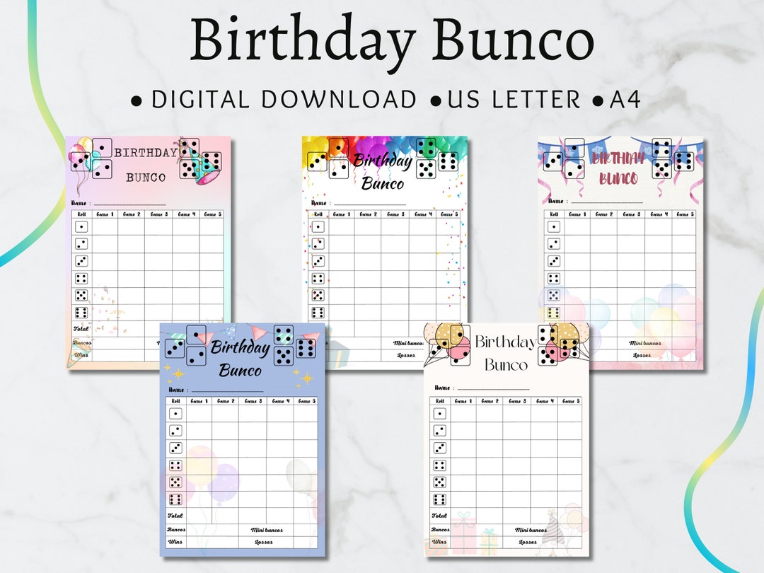 Birthday Bunco , Happy Birthday Bunco, 5 Printable Bunco Cards, Bunco ...