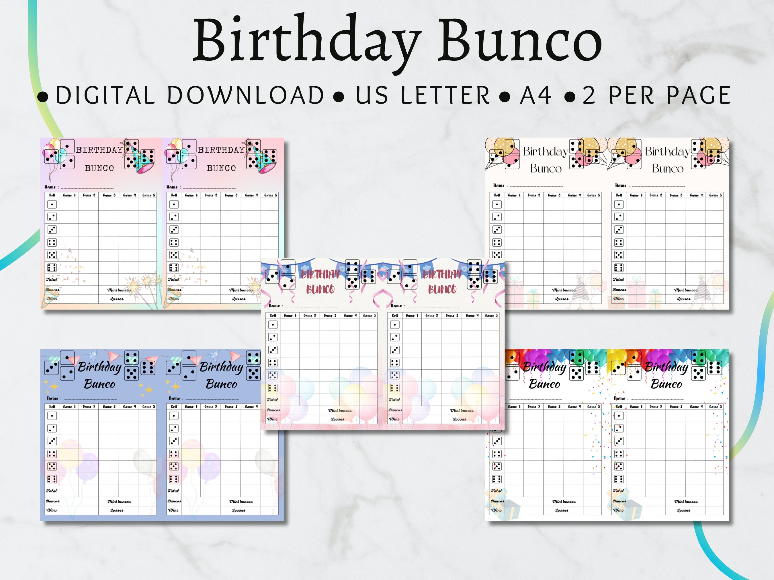 Birthday Bunco , Happy Birthday Bunco, 5 Printable Bunco Cards, Bunco ...