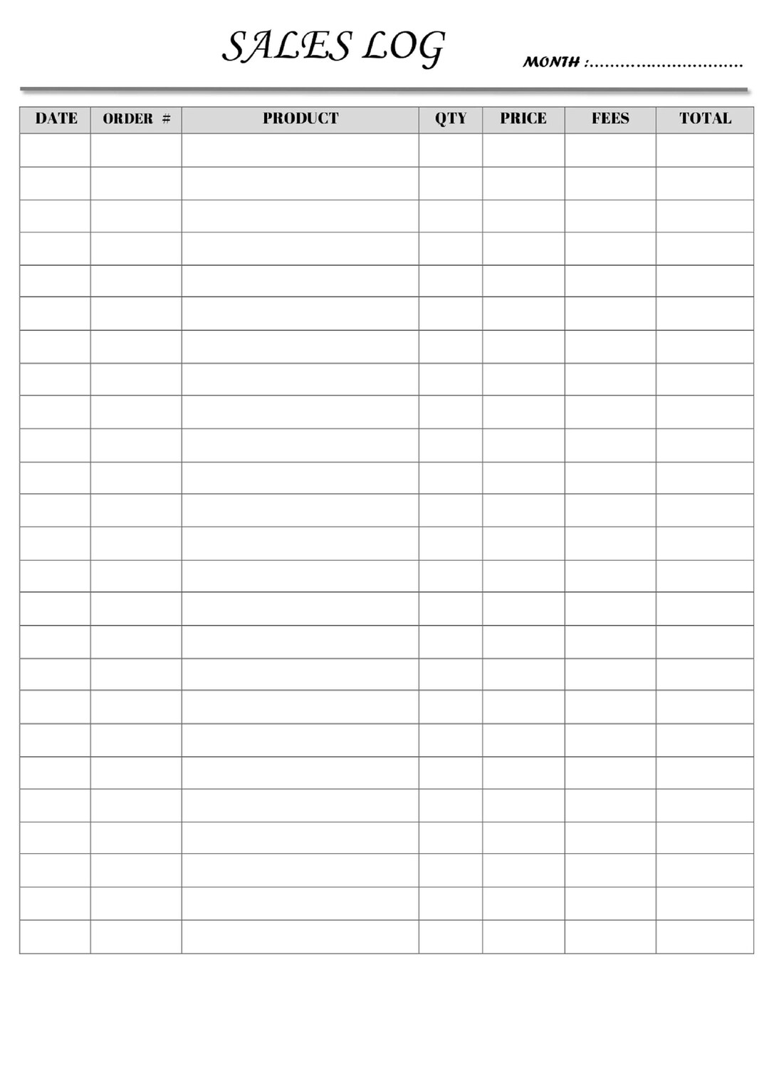 Sales Log /printable PDF Sales Log Printable / Sales Tracker/ Etsy ...