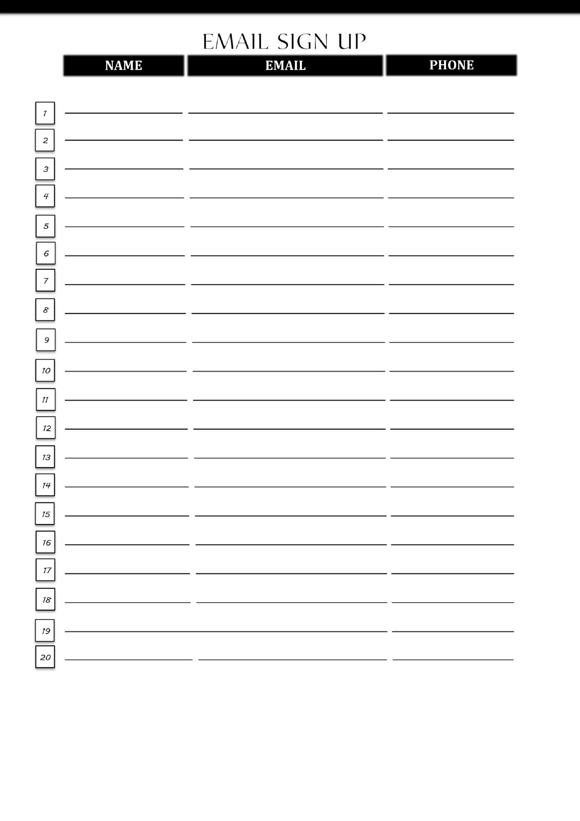 Email Sign up Sheet Printableevent Sheet Email List Email - Etsy