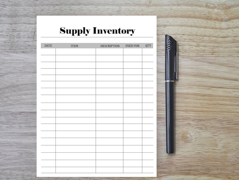 Supply Inventory Log, Inventory Checklist, Inventory Tracker, Inventory ...