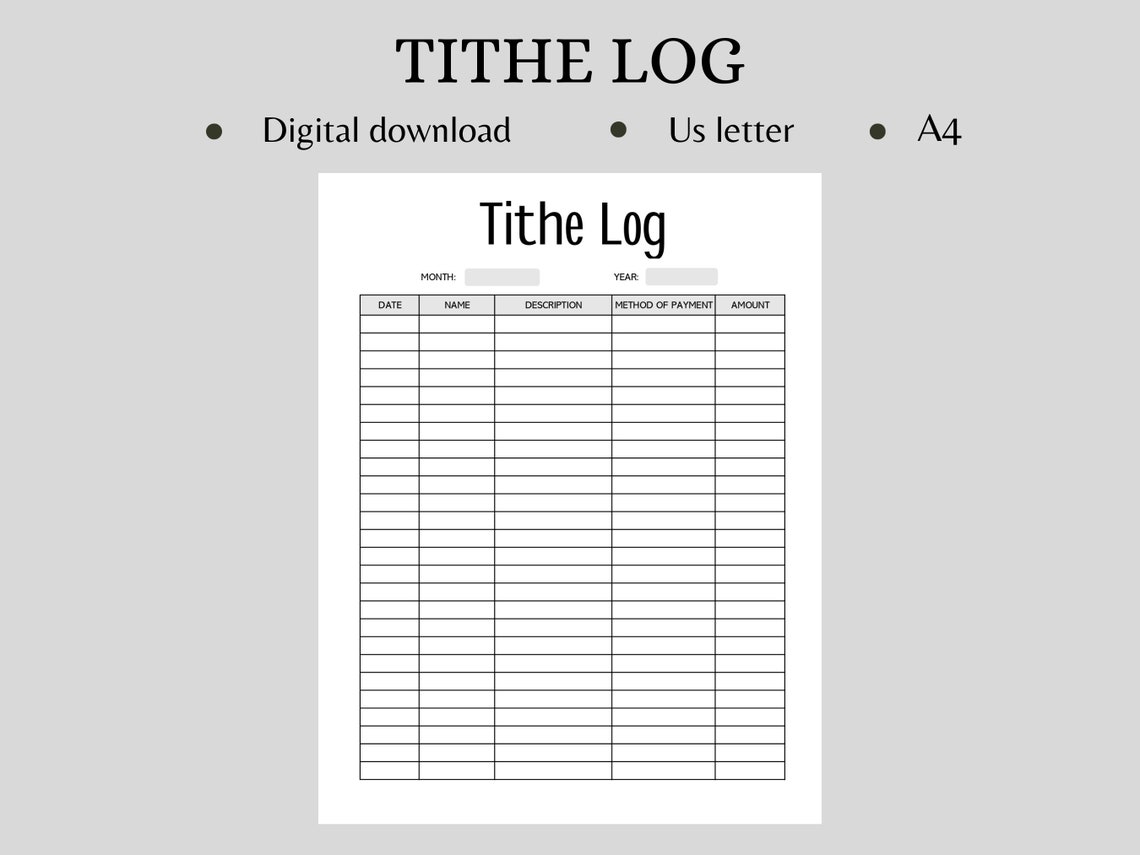 Tithe Log Tracker,printable Tithing Record, Church Giving Log,digital ...