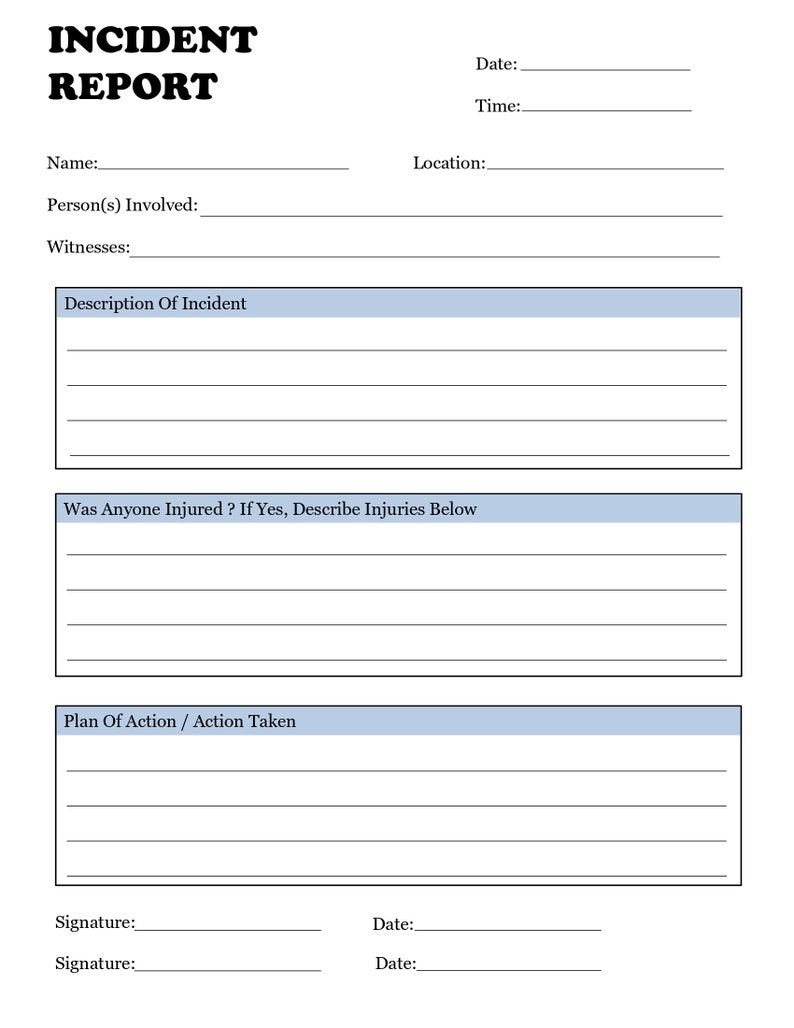 Incident Report Form Incident Reporting Template Incident Form Health ...