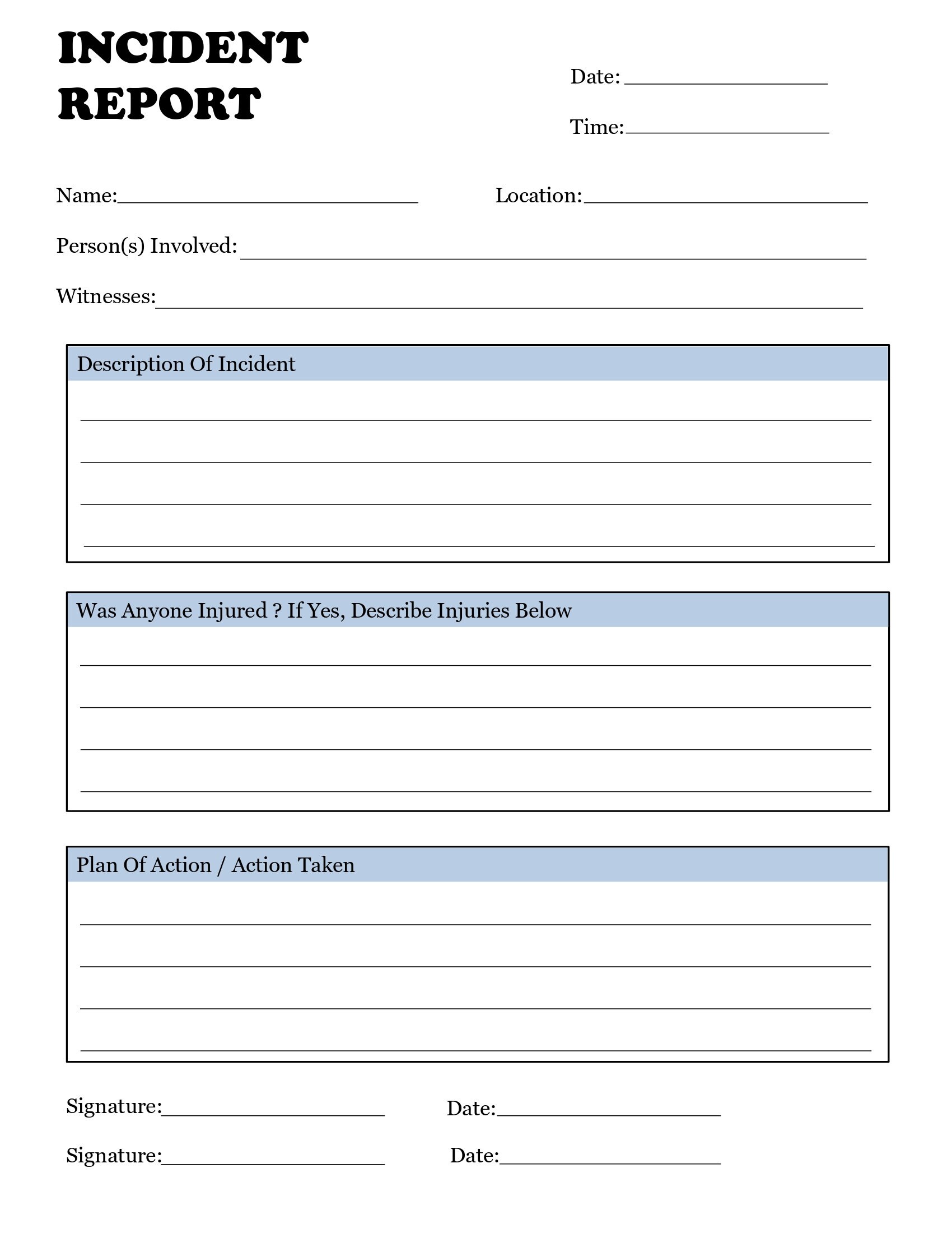 Incident Report Form Incident Reporting Template Incident Form Incident Report Form Incident Reporting Template Incident Form