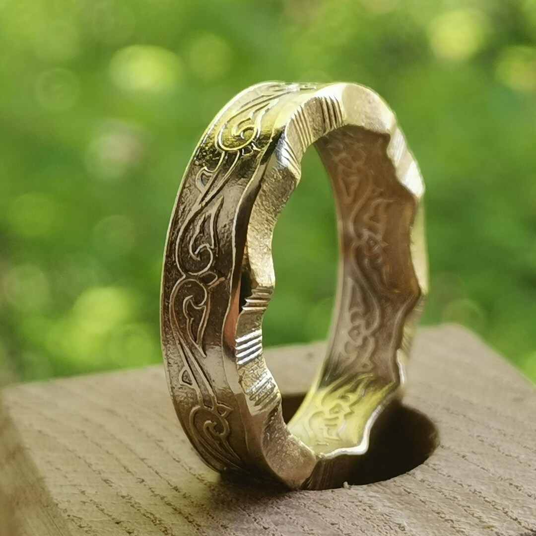 Ten-sided Crown Bronze Coin Ring With Geometric Motif - Custom Made ...
