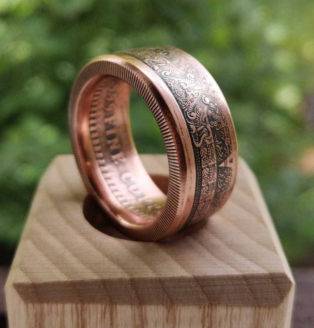 Aztec Calendar Copper Coin Ring //unique Personalized Custom Handmade ...