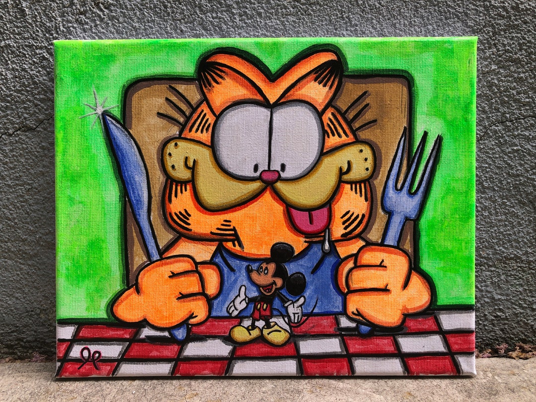 Original Garfield and Mickey Mouse Gouache Portrait Painting - Etsy