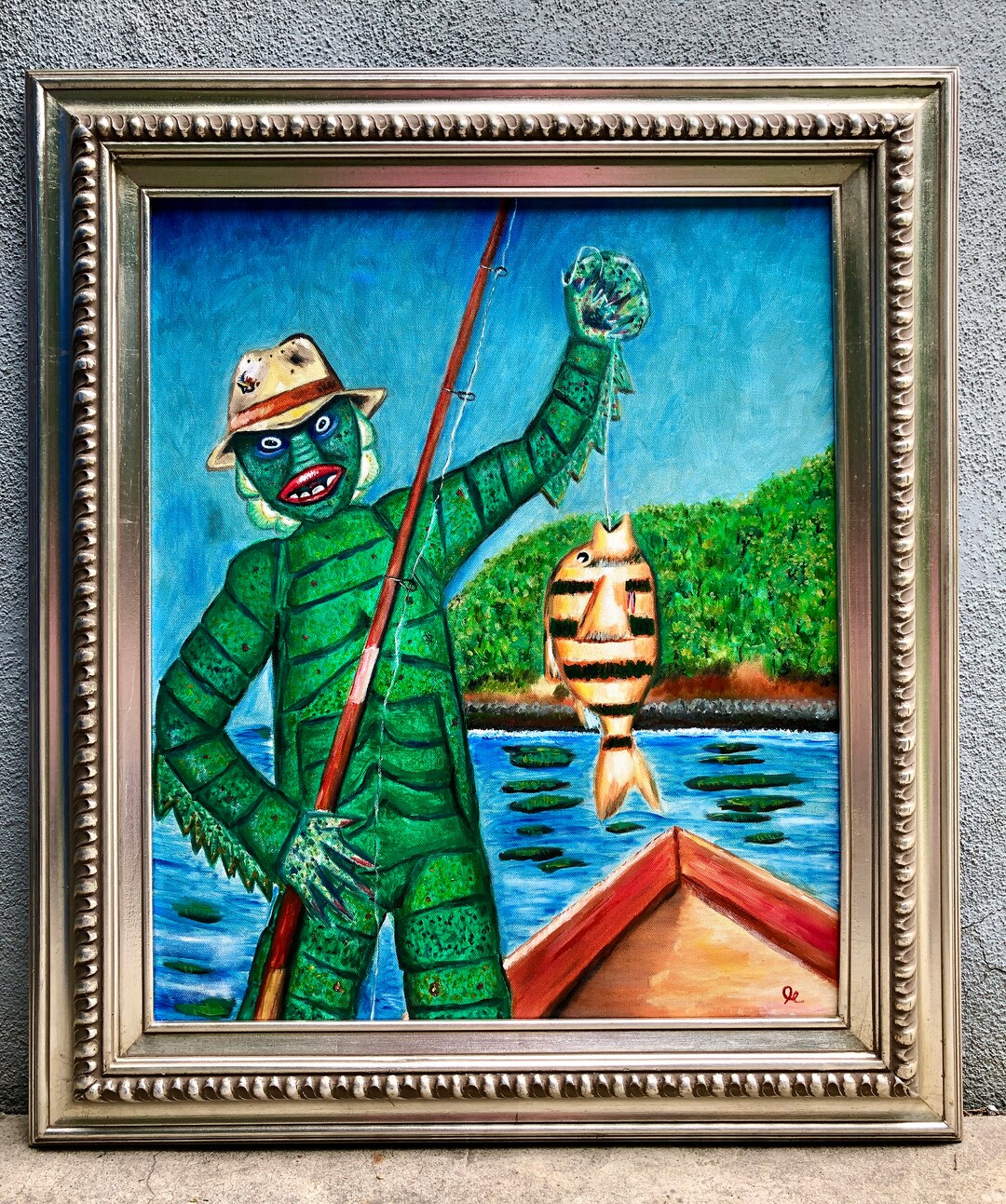 Original Creature Fishing Framed Oil Painting Portrait - Etsy