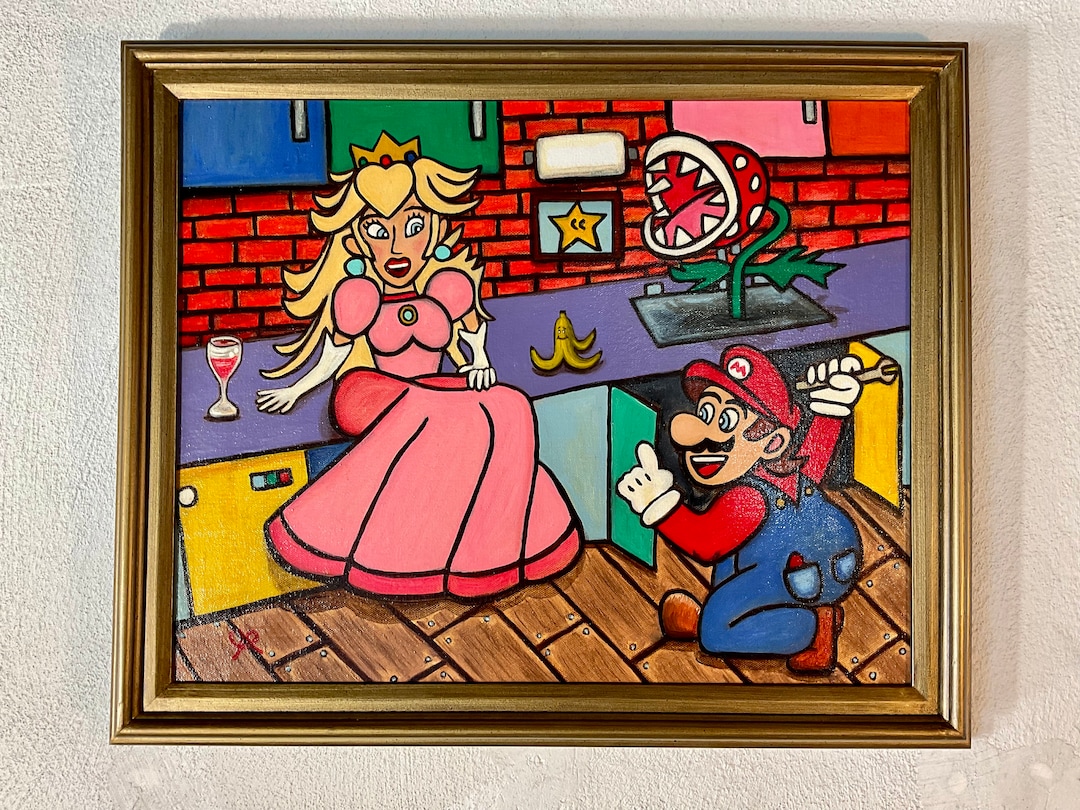 Original Plumber Hero and Princess Framed Portrait Painting - Etsy