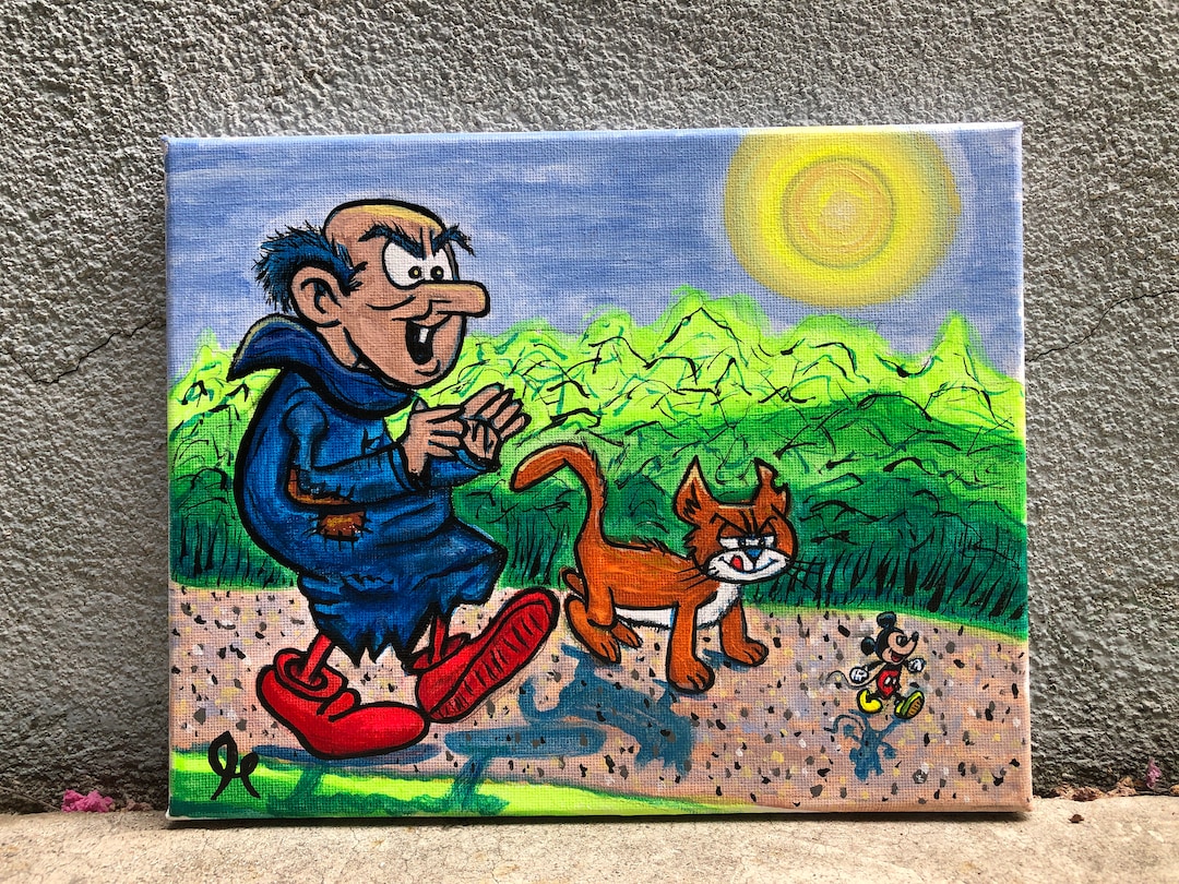 Original Mickey Mouse Gargamel Azrael Smurfs Gouache Portrait - Etsy