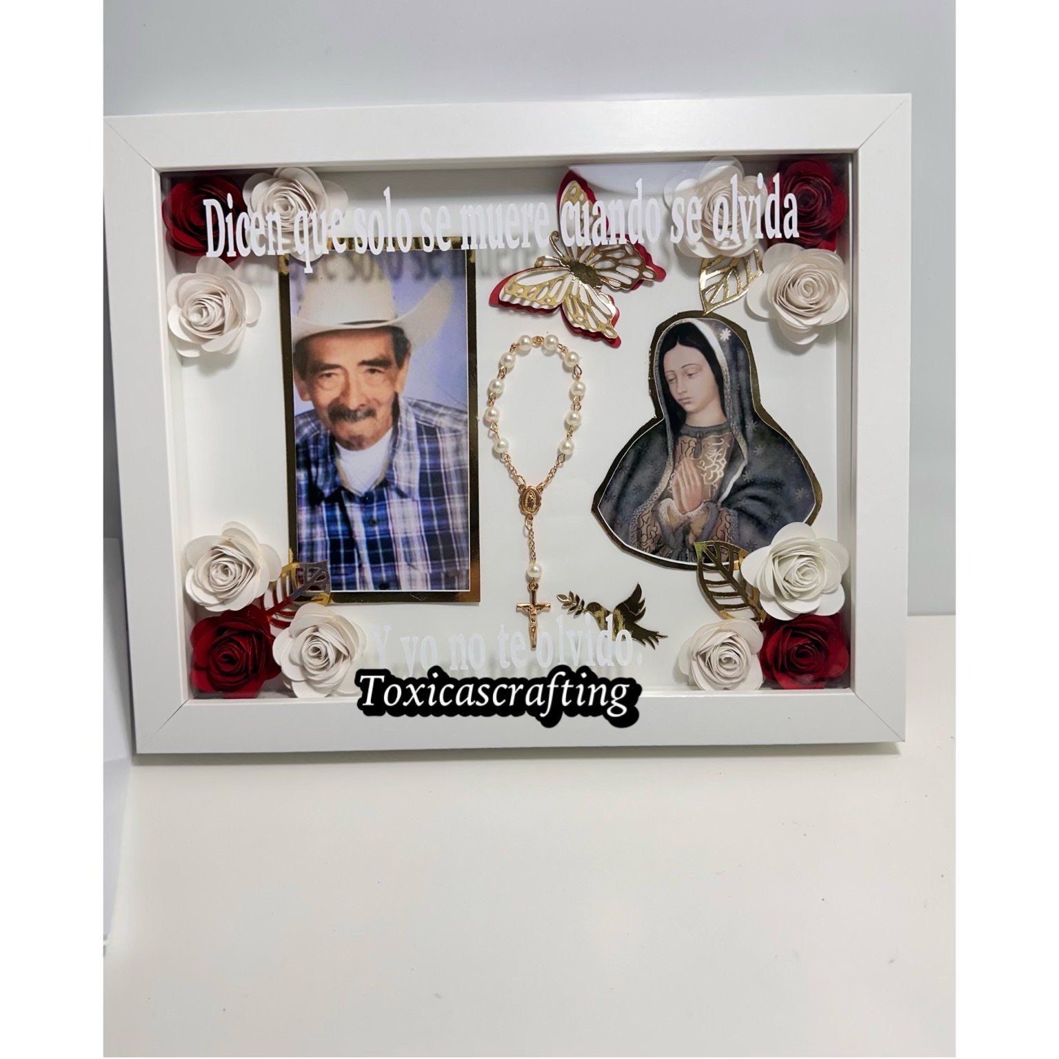 Memorial 8x10 Shadow Box, With Roses, Rosary and a Virgencita. - Etsy