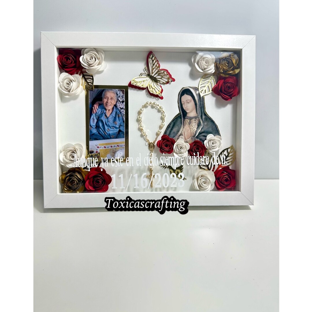 Memorial 8x10 Shadow Box, With Roses, Rosary and a Virgencita. - Etsy