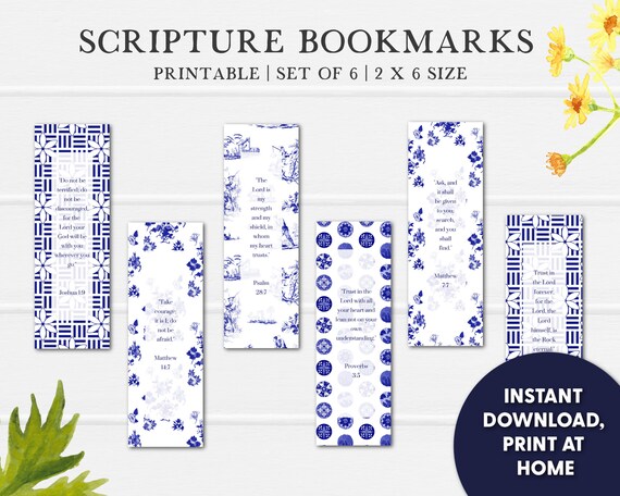 Printable Scripture Bookmarks for Kids and Adults Blue and | Etsy