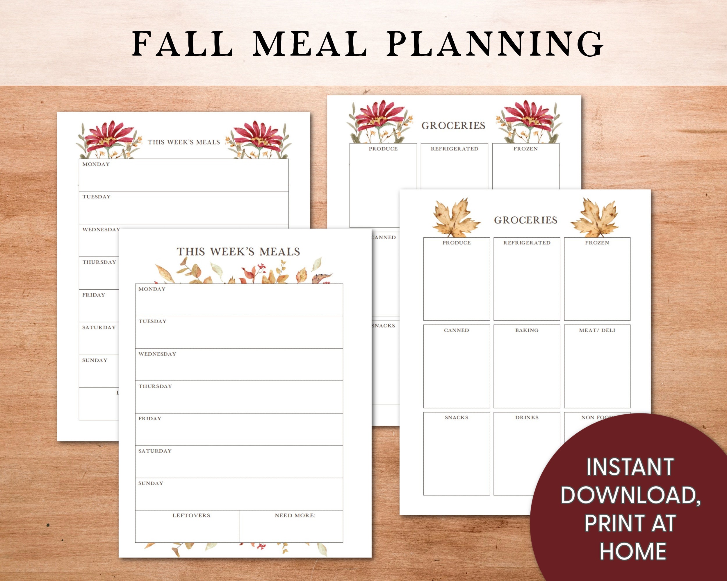 Farmhouse Fall Meal Planning Printables US Letter 2 Styles - Etsy