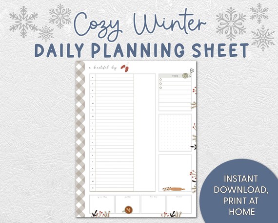 Cottagecore Winter Daily Planner Printable US Letter A4 - Etsy