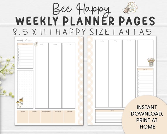 Printable Vertical Weekly Planner Insert split Layout US - Etsy