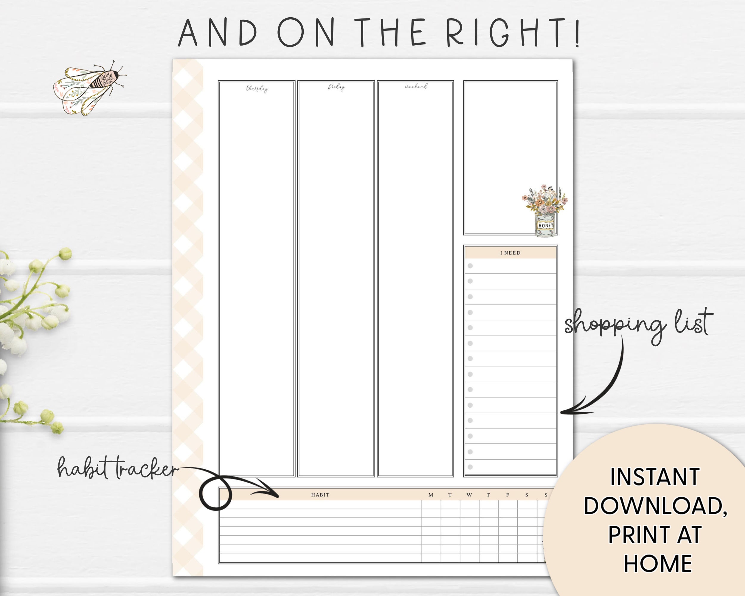 Printable Vertical Weekly Planner Insert (split Layout) US Letter Size ...