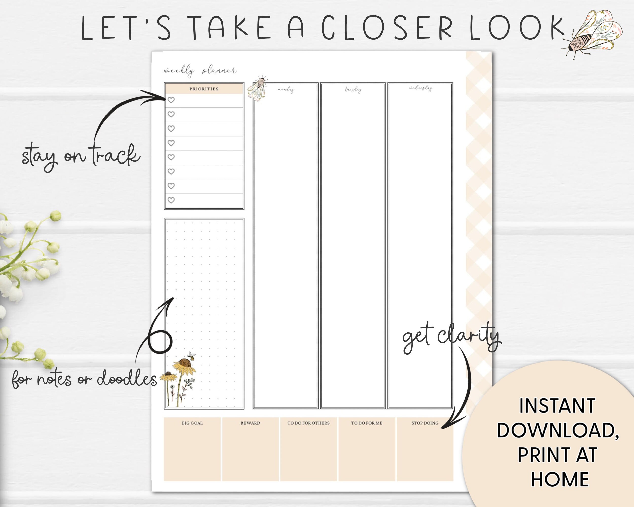 Printable Vertical Weekly Planner Insert (split Layout) US Letter Size ...