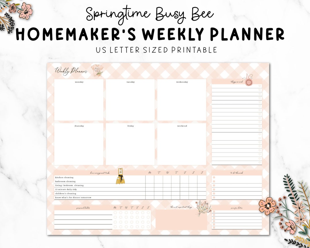 Printable Homemaker's Weekly Planning Sheet {springtime Busy Bee ...