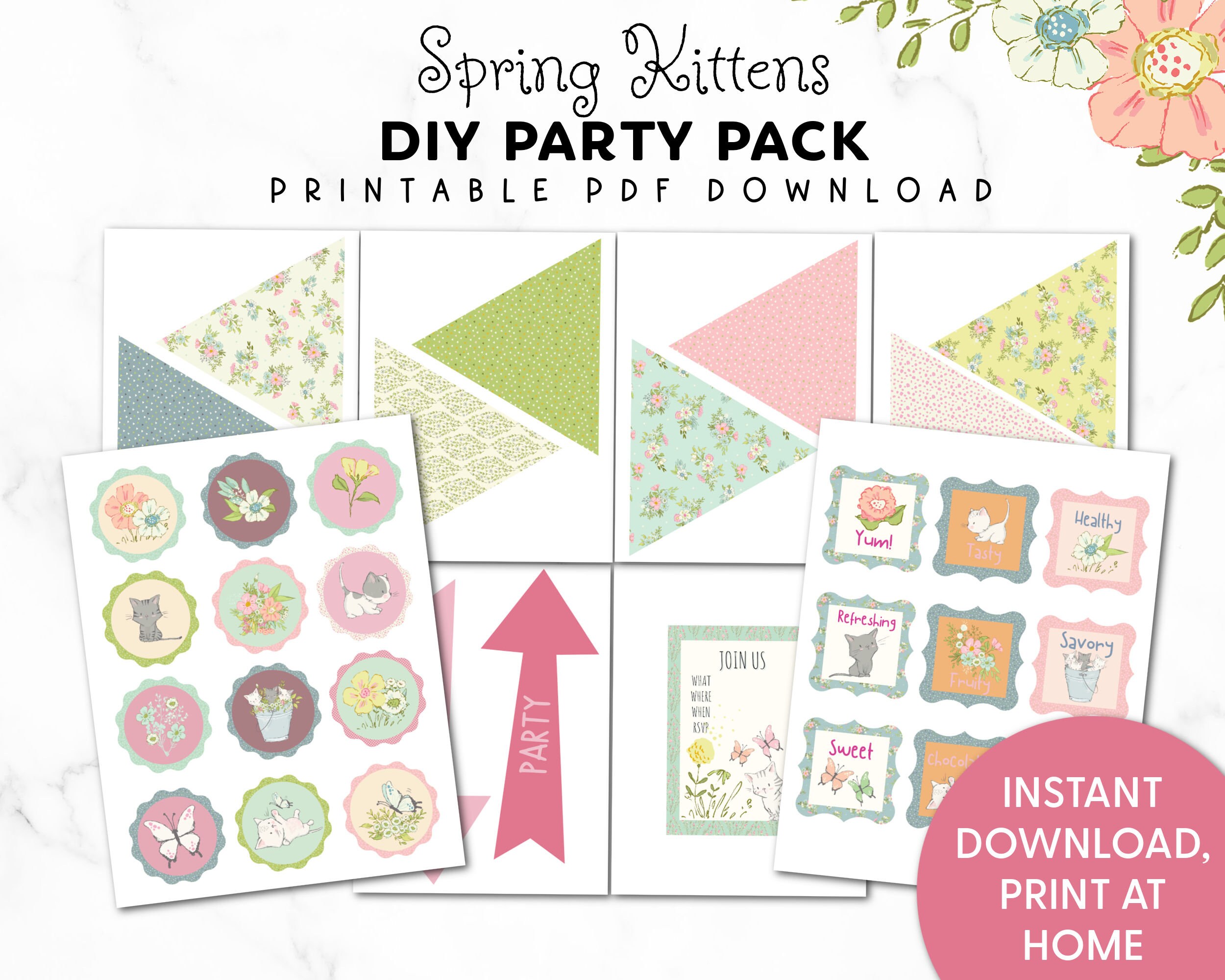 Kitten Printable Birthday Party Pack Cat Party Printables, Cupcake ...