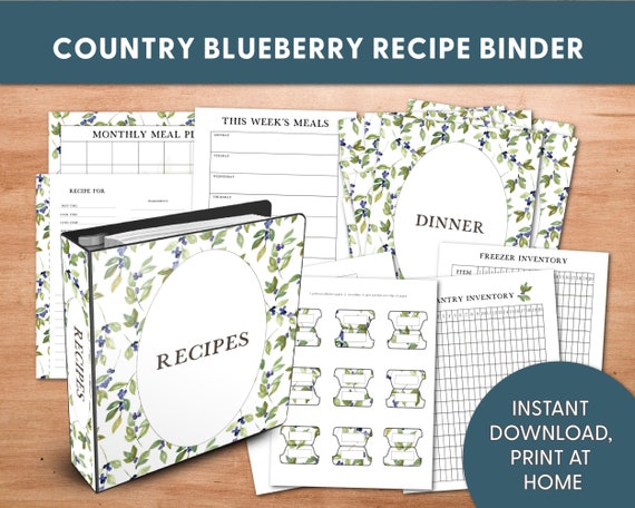 Farmhouse Blueberry Printable Recipe Binder Cute Recipe | Etsy