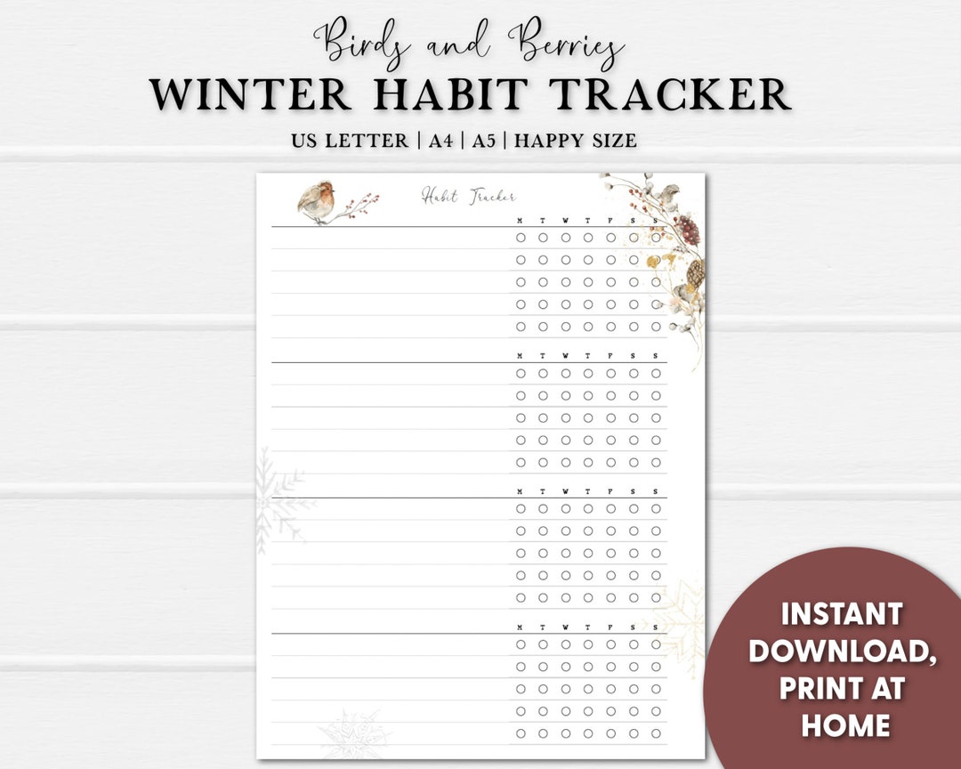 Winter Forest Printable Habit Tracker | Letter/ A4/ A5/ Happy Size ...