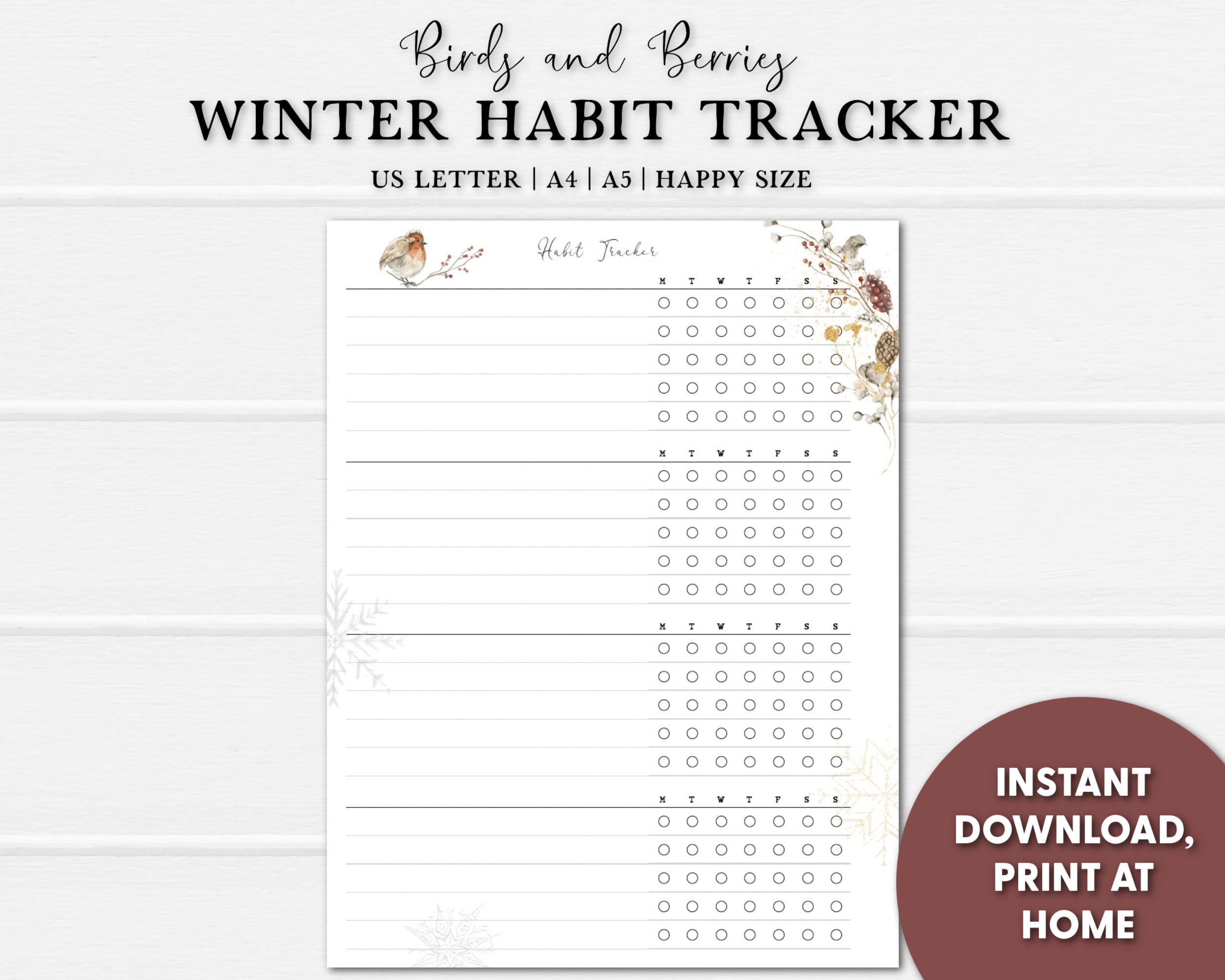 Winter Forest Printable Habit Tracker Letter/ A4/ A5/ Happy Size Habit ...