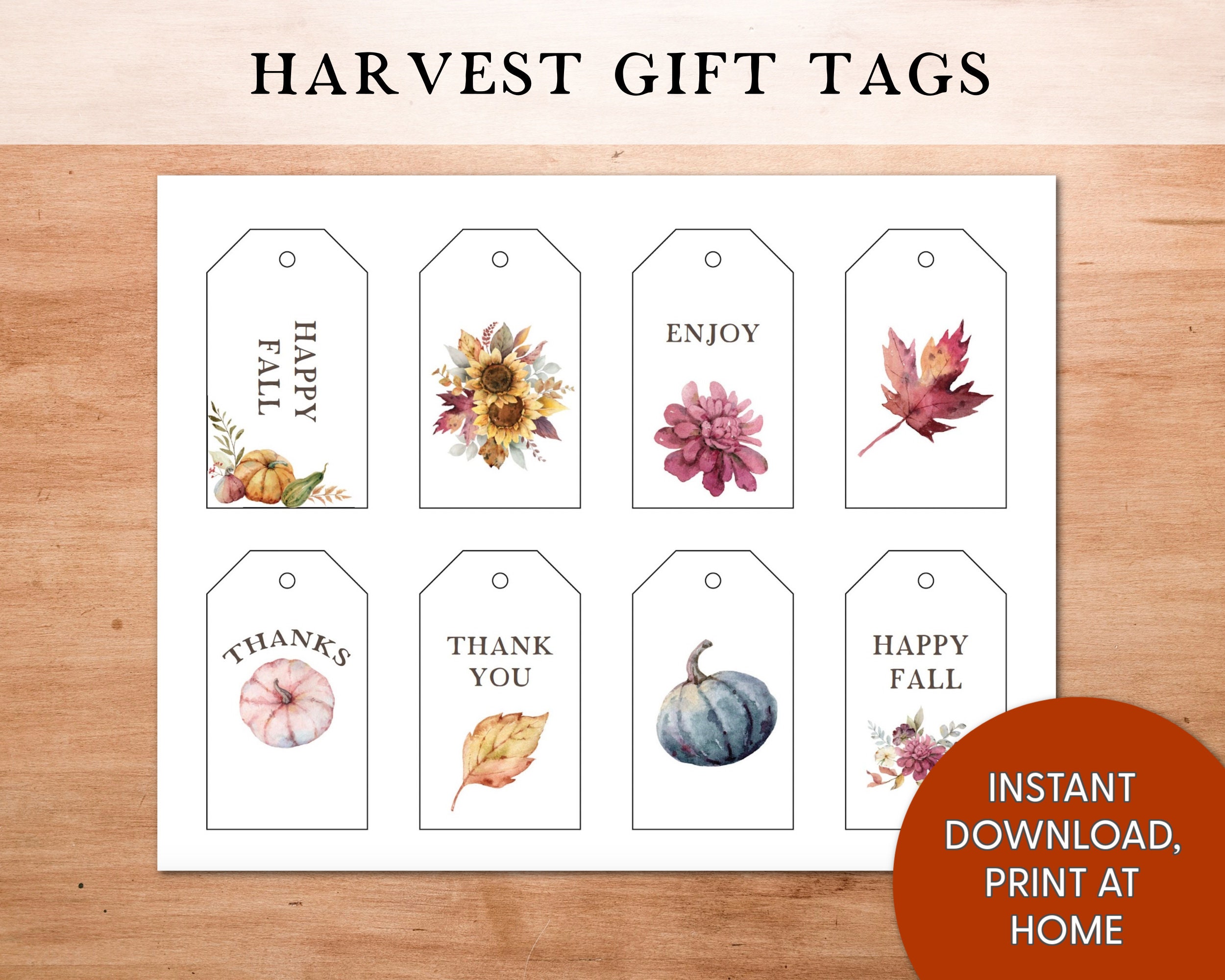 Printable Fall Gift Tags (harvest/ Thanksgiving Favor Tags) - Etsy