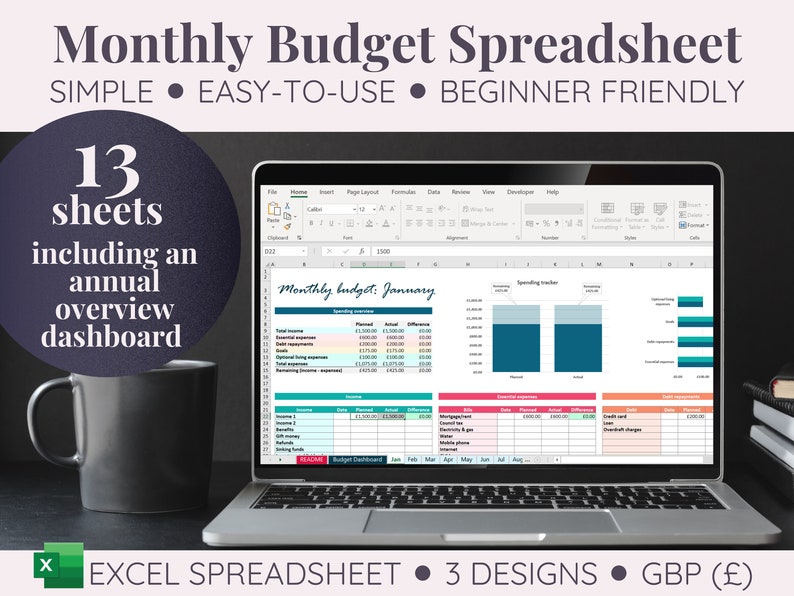 Monthly Budget Spreadsheet | Simple and Easy-to-use | Beginner Friendly ...