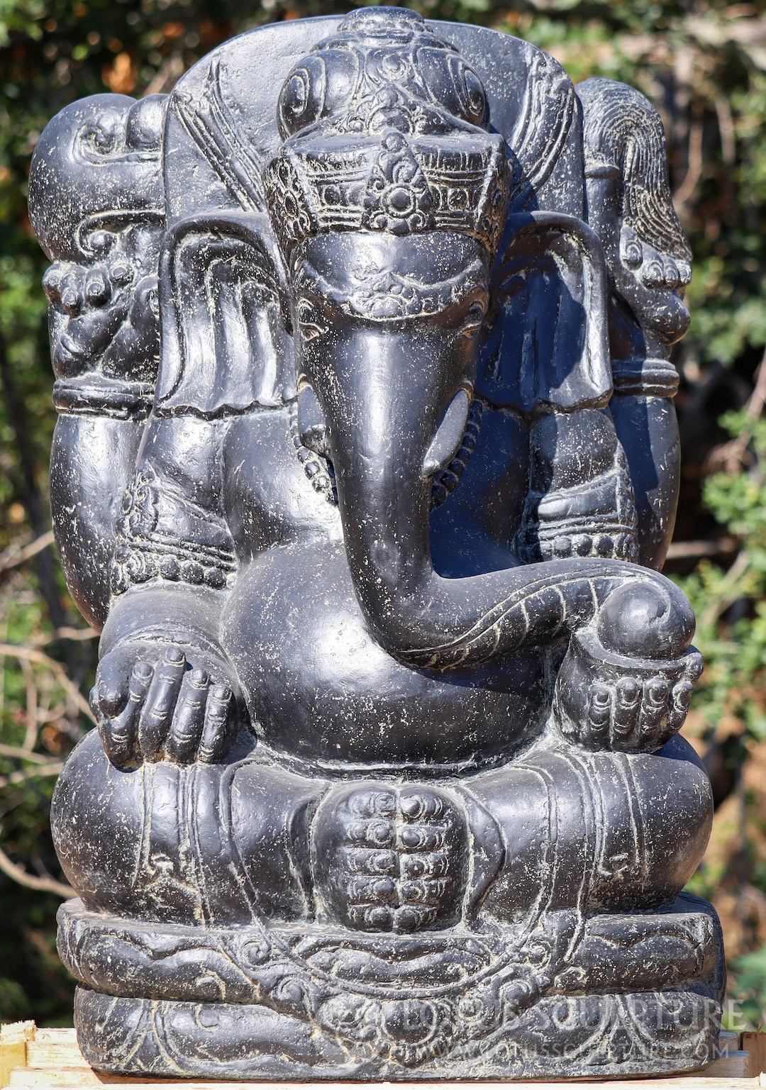 Ganesha Garden Statue - 40" Recycled Volcanic Stone, Artisan-crafted Spiritual Decor From Java ...