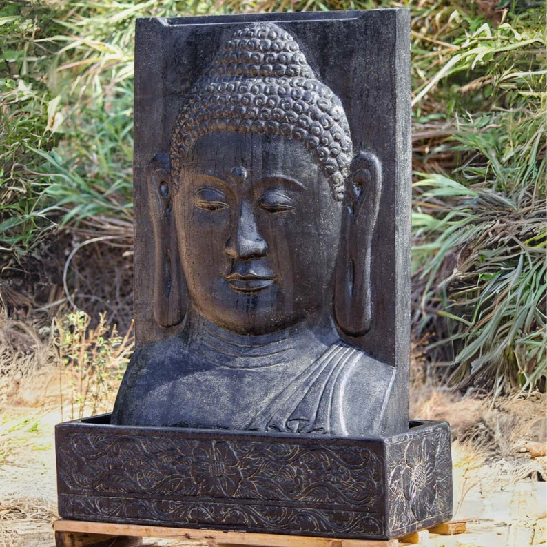 58" Volcanic Stone Buddha Fountain: Meditation Garden Water Feature - Etsy