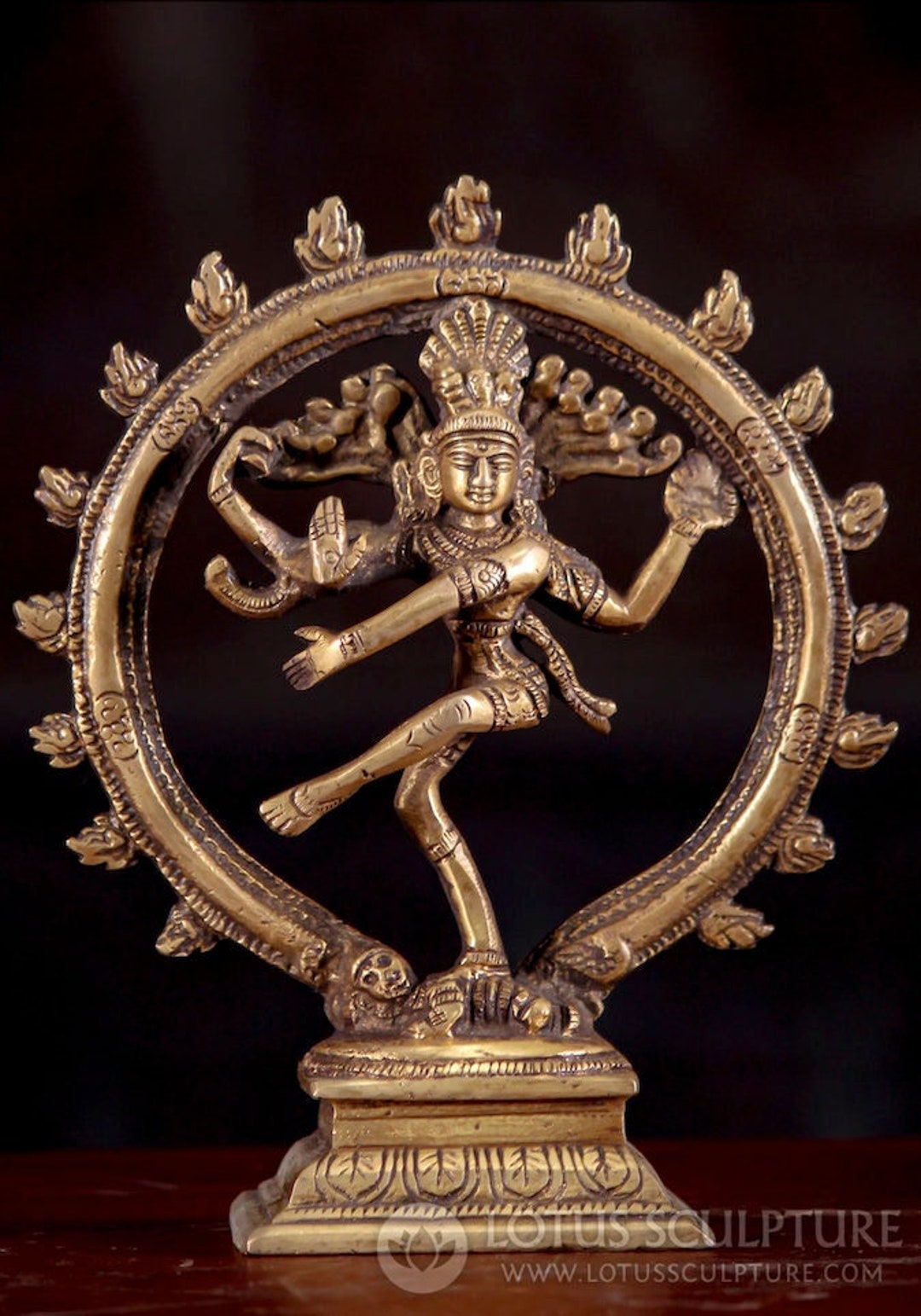 Golden Nataraja Brass Statue - 7" Shiva Lord of Dance, Ideal for Home ...