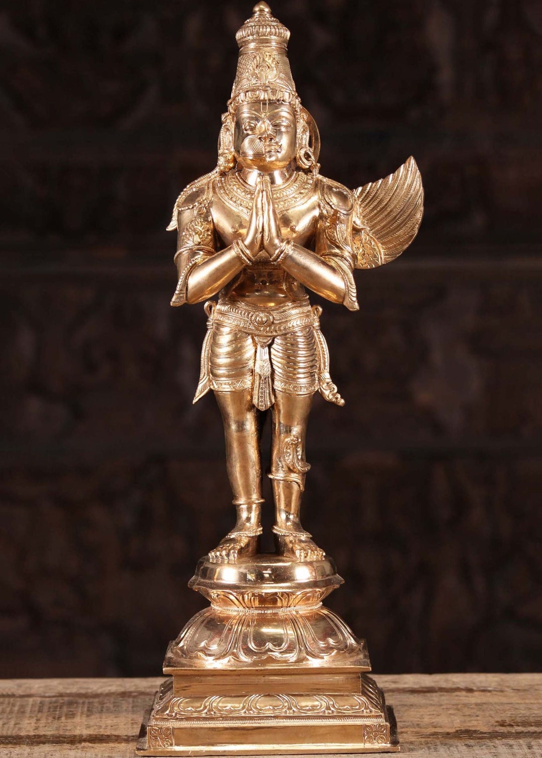 Handmade Bronze Garuda Hanuman Statue - South Indian Anjali Mudra (18 ...