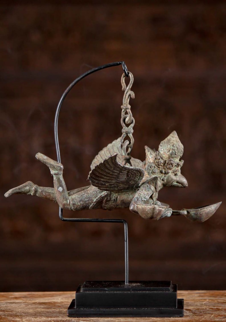 Balinese Style Garuda Statue With Deepam Lamps 12 Brass Cast Vishnu's ...