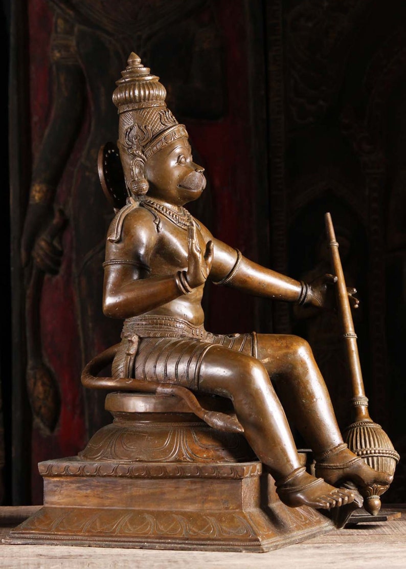 Bronze Statue of Lord Hanuman in Abhaya Mudra Holding Large Gada Club ...