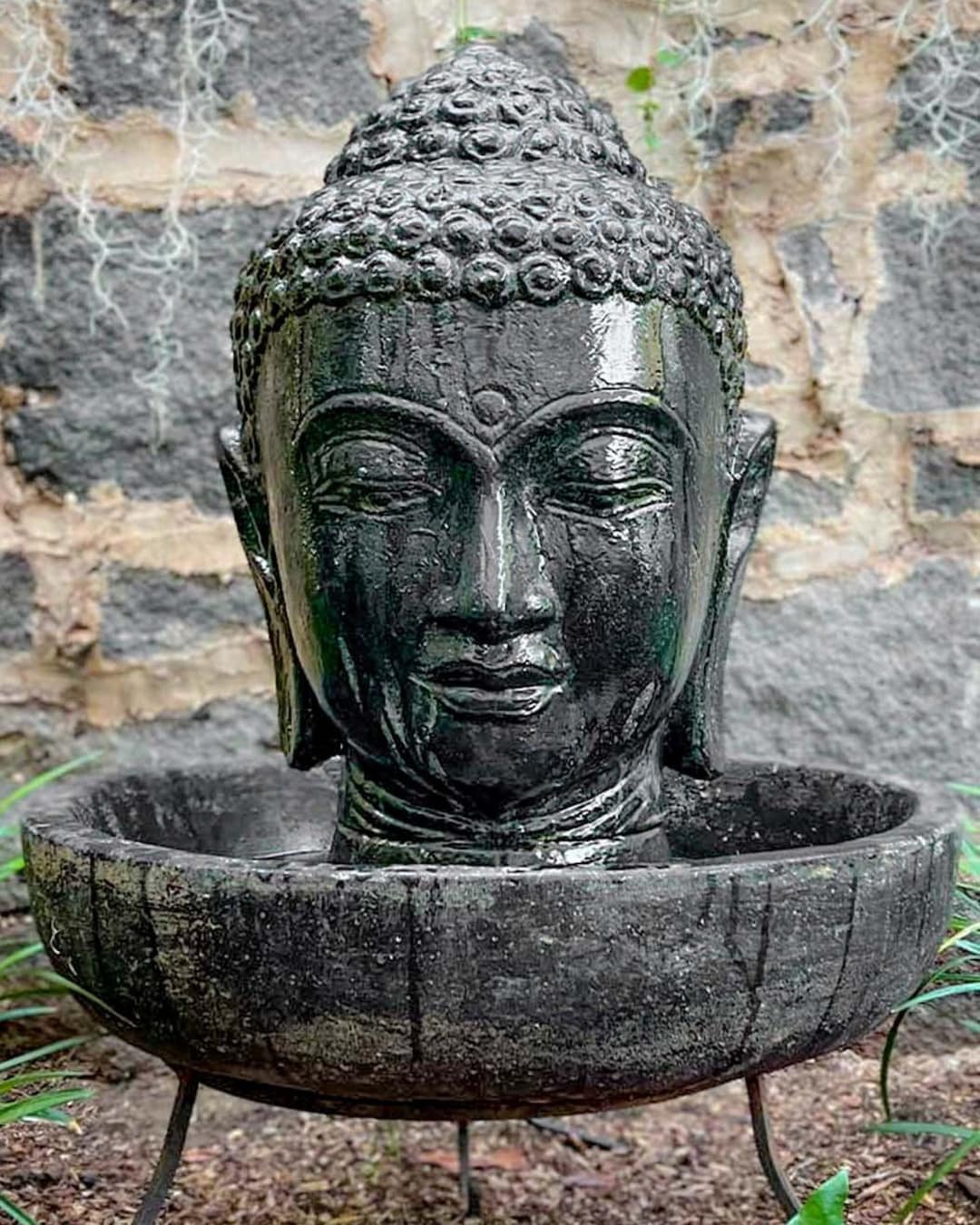 Volcanic Stone Buddha Head Fountain: 28" Garden Statue With Basin - Etsy