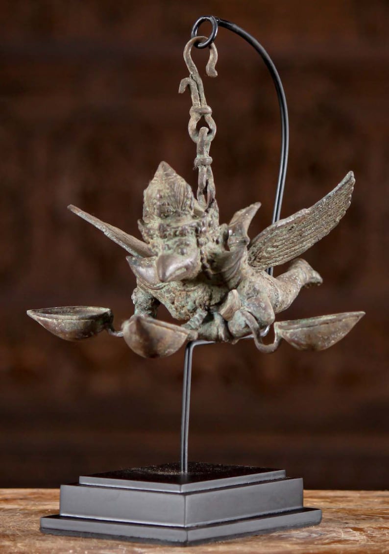 Balinese Style Garuda Statue With Deepam Lamps 12 Brass Cast Vishnu's ...