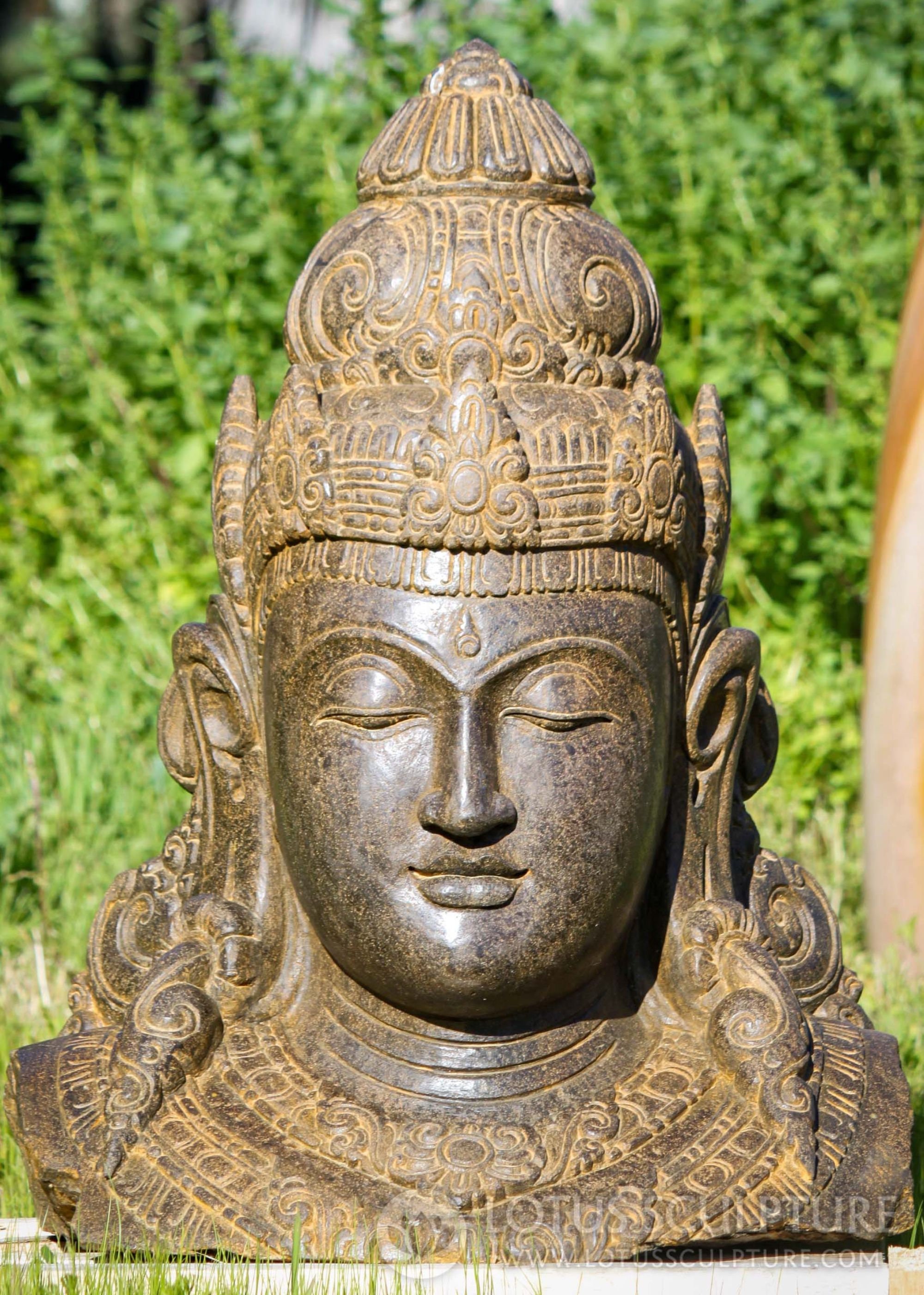 Saffron Lava Stone Indonesian Devi Bust Garden Statue Perfect for ...