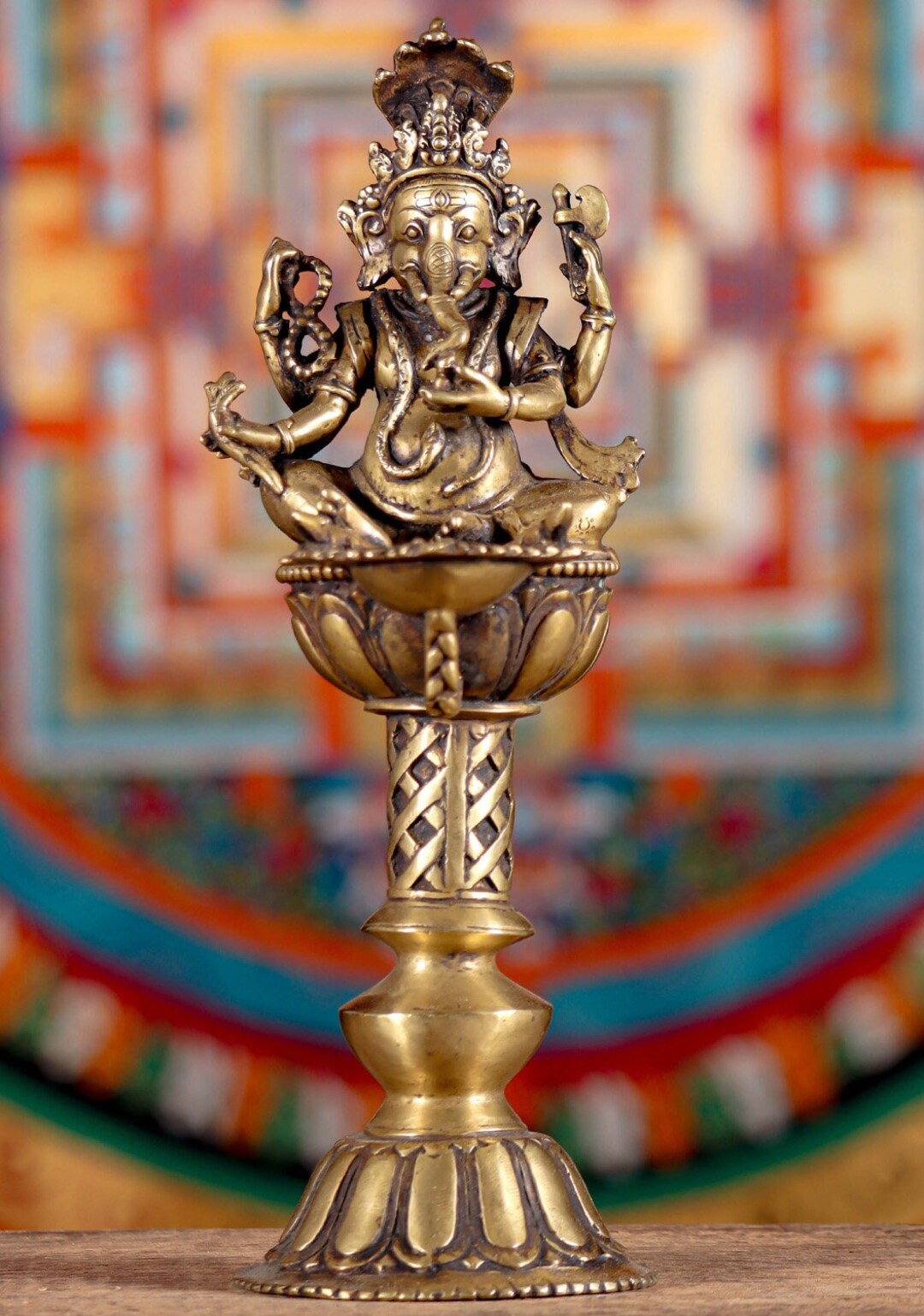 Ganesh Oil Lamp (panas/diya) - 11" Nepalese Brass Deepam With Lotus ...