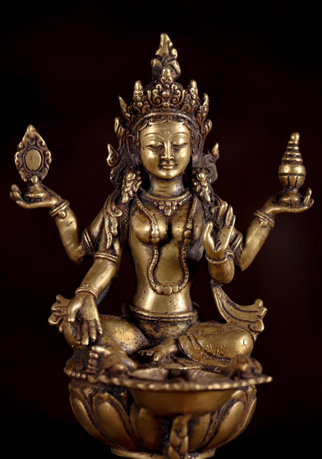 Lakshmi Oil Lamp (panas/diya) - 11" Nepalese Brass Deepam With Lotus ...