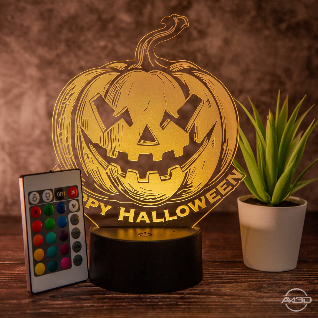 LED Halloween Lamp With Scary Pumpkin Design and Remote Control ...