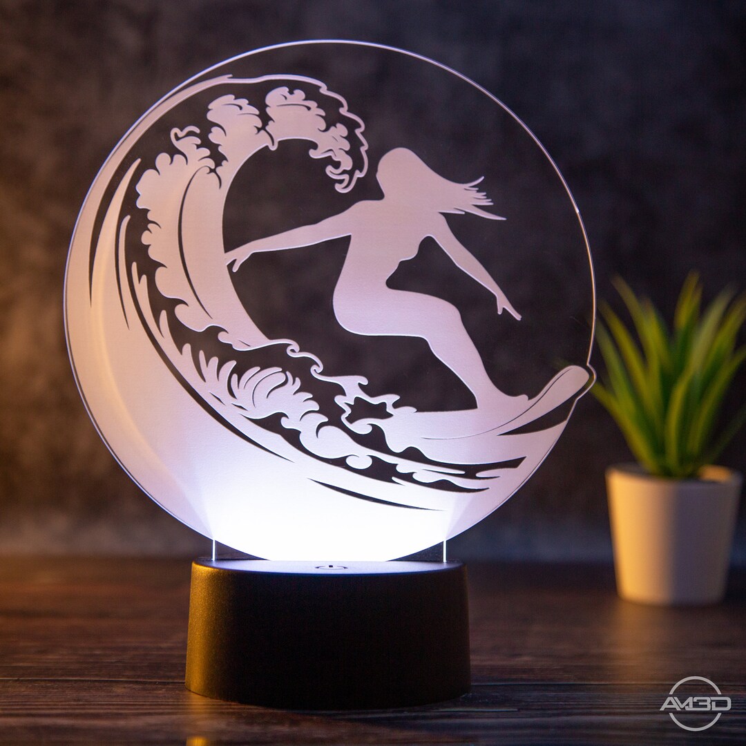 Acrylic Table Lamp With Surfer Motif - the Perfect Gift for Surfers ...