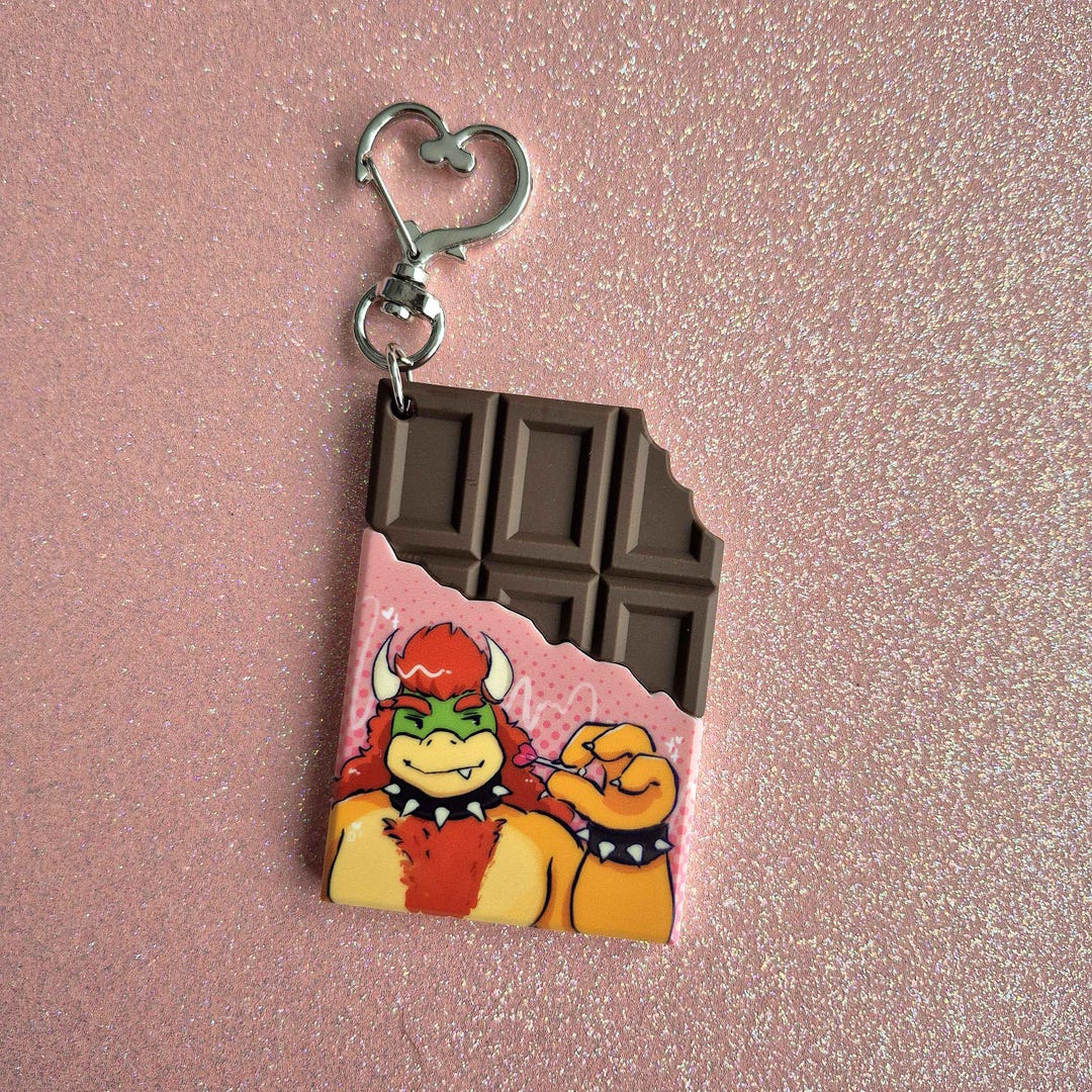 Bowser Rubber Sweetheart Keychain - Furry Chocolate Charm - Etsy