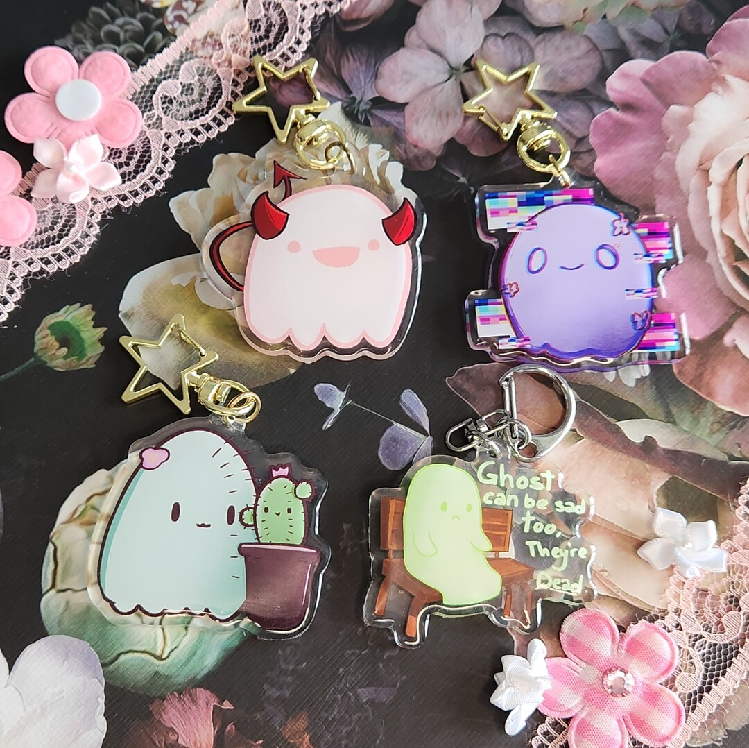 Ghost Acrylic Keychains Glitch Cactus Silly Meme Sad - Etsy